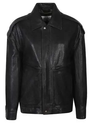Saint Laurent Pointed Collar Leather Jacket - Black