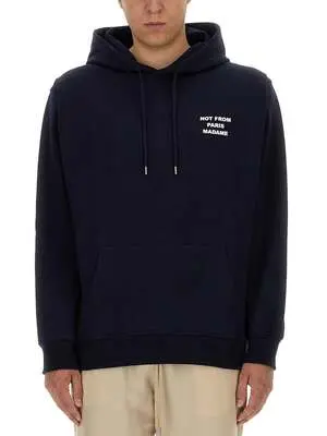 Drole De Monsieur Relaxed Fit Slogan Hoodie - Blue