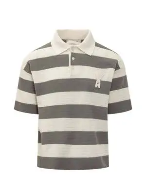 AMI Paris AMI PARIS Striped Polo Shirt With Heart Logo Blanccarbo
