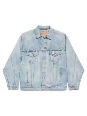 Balenciaga Pointed Collar Cotton Jacket With Motif - Navy