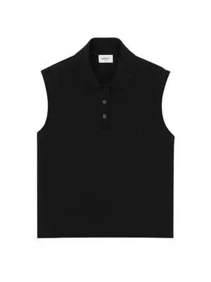 Saint Laurent Cassandre Sleeveless Polo Shirt In Piqu - Black