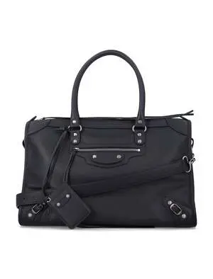 Balenciaga Grained Calf Leather Travel Handbag With Adjustable Shoulder Strap - Black