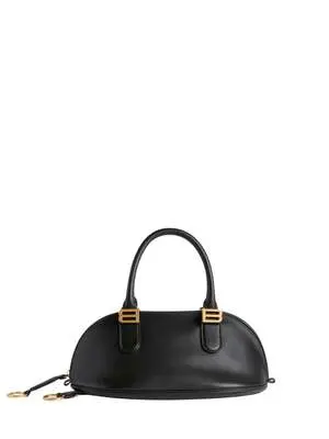 Balenciaga Mini Leather Bolero B Logo Zip Fastening Top Handle With Ring Detail - Black