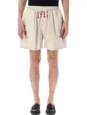 Balenciaga Printed Cotton Shorts - Black