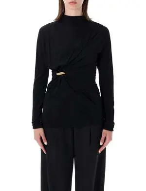 Bottega Veneta Mock Neck Twisted Detail Long Sleeve Top - Black