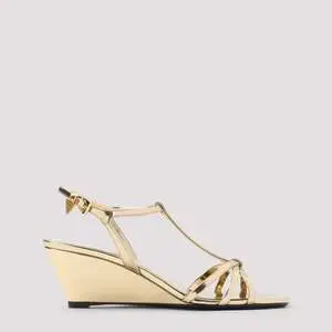 Prada Patent Leather Wedge Sandals With Logo Detail - Metallic