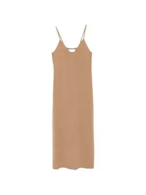 LISA YANG Spaghetti Strap V-neck Cashmere Dress - Beige