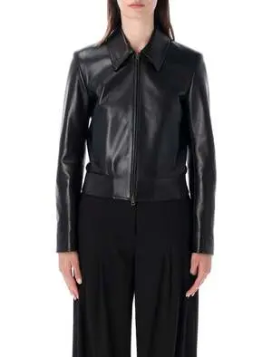 Balenciaga Structured Leather Zip-up Jacket - Black