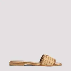 Prada Leather Slides With Raffia Detailing