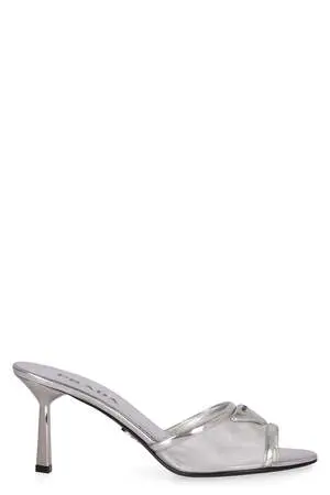 Prada 85 Geometric-heel Sandals In Satin - Silver