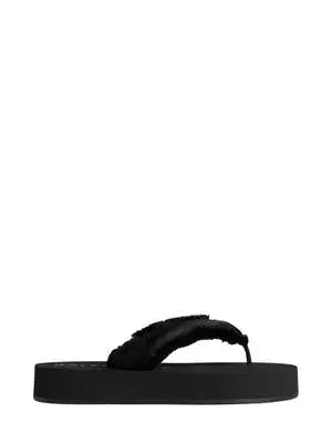 Balenciaga Fringed Strap Logo Embroidered Platform Sandals - Black