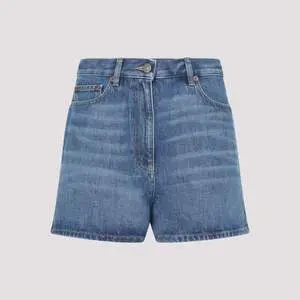 Valentino Garavani Denim Shorts With Logo Patch - Blue