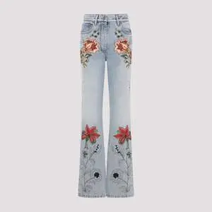 Valentino Garavani High-rise Floral Embroidered Straight Jeans - Blue