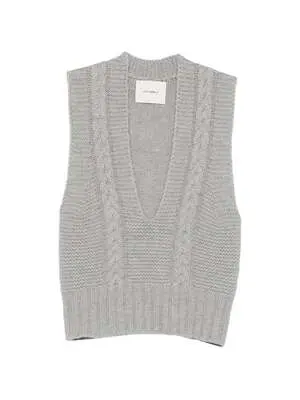 LISA YANG V-neck Ribbed Hem Cashmere Vest - Grey
