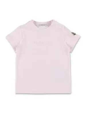 Moncler Stretch Cotton T-shirt With Embroidered Logo - Pink