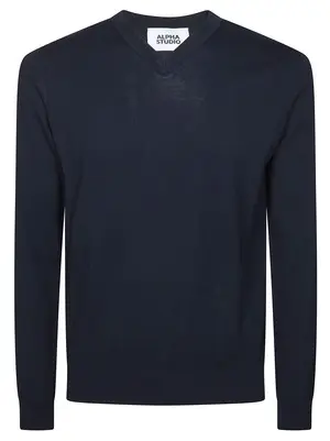 Alpha Studio V-neck Mini Sleeve T-shirt - Blu