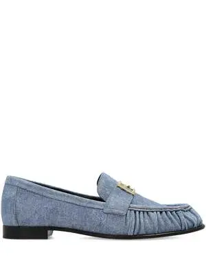 Fendi Round Toe Gathered Loafers - Blue