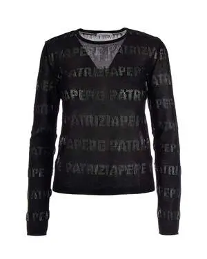Patrizia Pepe Black V-neck Sweater With All-over Logo Pattern - Nero