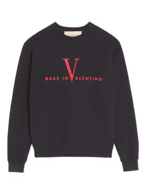 Valentino Garavani Cotton Crewneck Sweatshirt With "made In " Print - Black