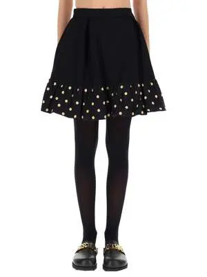 Moschino Wool Blend Diagonal Skirt With Polka Dot Ruffle - Black