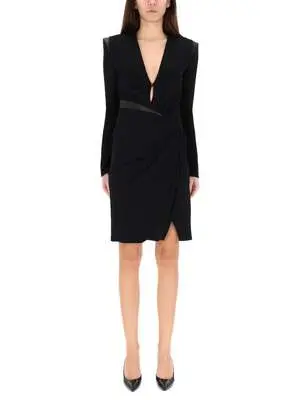 Versace Long-sleeved V-neck Midi Dress With Draped Detail