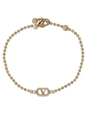 Valentino Garavani Tone Bracelet With V Logo And Crystal Accents - Gold