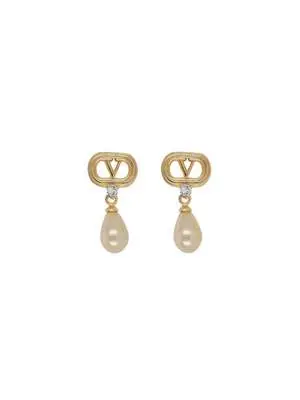 Valentino Garavani Metal Ovalette Drop Earrings With Pearl - Gold