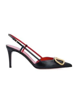 Valentino Garavani Vlogo Signature 80 Leather Slingback Pumps - Black