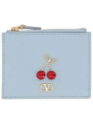 Valentino Garavani Grained Leather Coin Purse Card Case - Azure