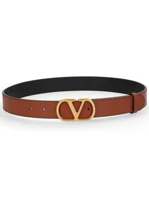 Valentino Garavani V-logo Signature Leather Belt - Brown