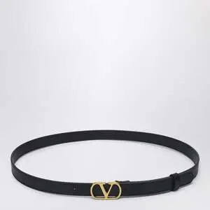 Valentino Garavani Vlogo Signature Belt In Shiny Calfskin - Black