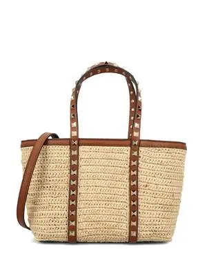 Valentino Garavani Studded Raffia Tote Bag - Beige