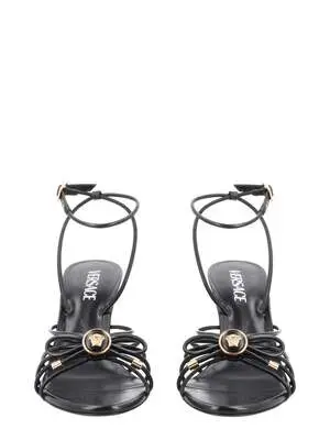 Versace Lace-up High Heel Sandals With Medallion Detail - Black