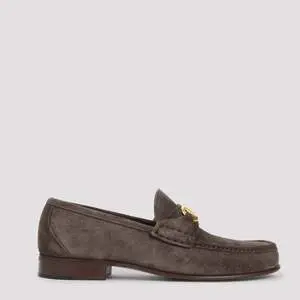Valentino Garavani Suede Loafers With Metal Vlogo Signature - Grey