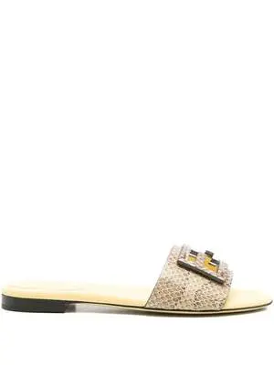 Fendi Embossed Leather Flat Sandals - Paleyellow