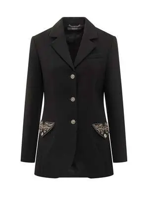 Versace Double-breasted Wool Blazer With Embellished Pockets - Black
