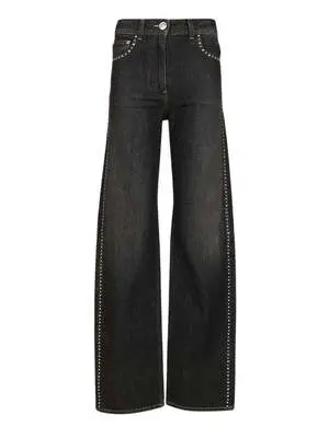 Versace Studded Wide-leg Denim Trousers - Black