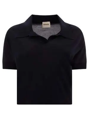 Khaite Morgane Cropped Wool-blend Polo Top - Blue