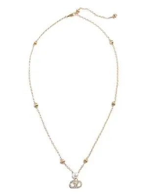 VALENTINO Valentino Garavani Gold-Tone Chain Necklace With Pearl And Logo Detail