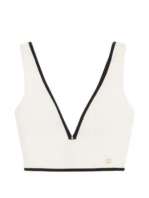 Valentino Garavani Contrasting Grosgrain Trim Zip Closure Top - Bianco
