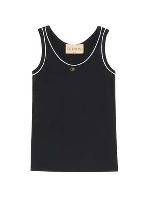 Valentino Garavani Vlogo Embellished Cotton Jersey Tank Top - Nero
