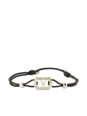 Valentino Garavani Mini Vlogo Adjustable Cotton Bracelet 15x10 Mm - Nero