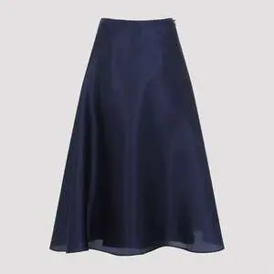 Alberta Ferretti Flared Midi Skirt In Silk - Blue