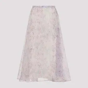 Alberta Ferretti Alberta Ferretti Silk Organza Floral Print Midi Skirt Multicolour
