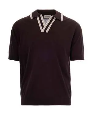 PAOLO PECORA Striped Collar Knit Polo Shirt - Marrone