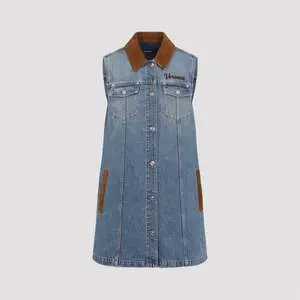 Versace Denim Sleeveless Dress With Contrasting Collar - Blue