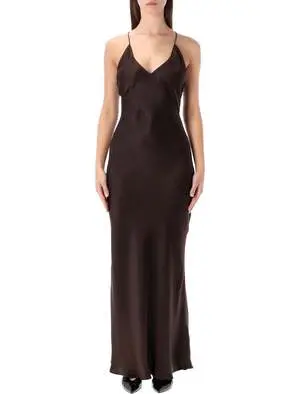 ANINE BING Laurel Silk-blend Satin Maxi Dress - Brown