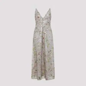 Alberta Ferretti Sequined Floral Maxi Dress - Multicolour