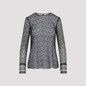 Alberta Ferretti Long Sleeve Pois Tulle Top