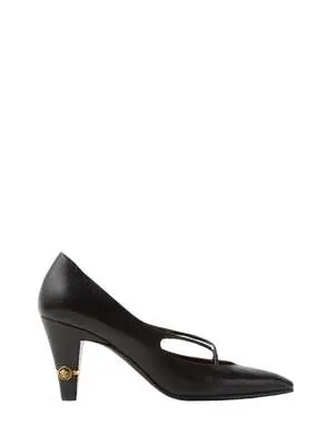 Versace Leather Pointed Toe High Heel Pumps - Black